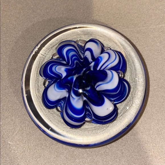 Art | Signed Joe St Clair Art Glass Paperweight Blue Ribbon Swirl ...
